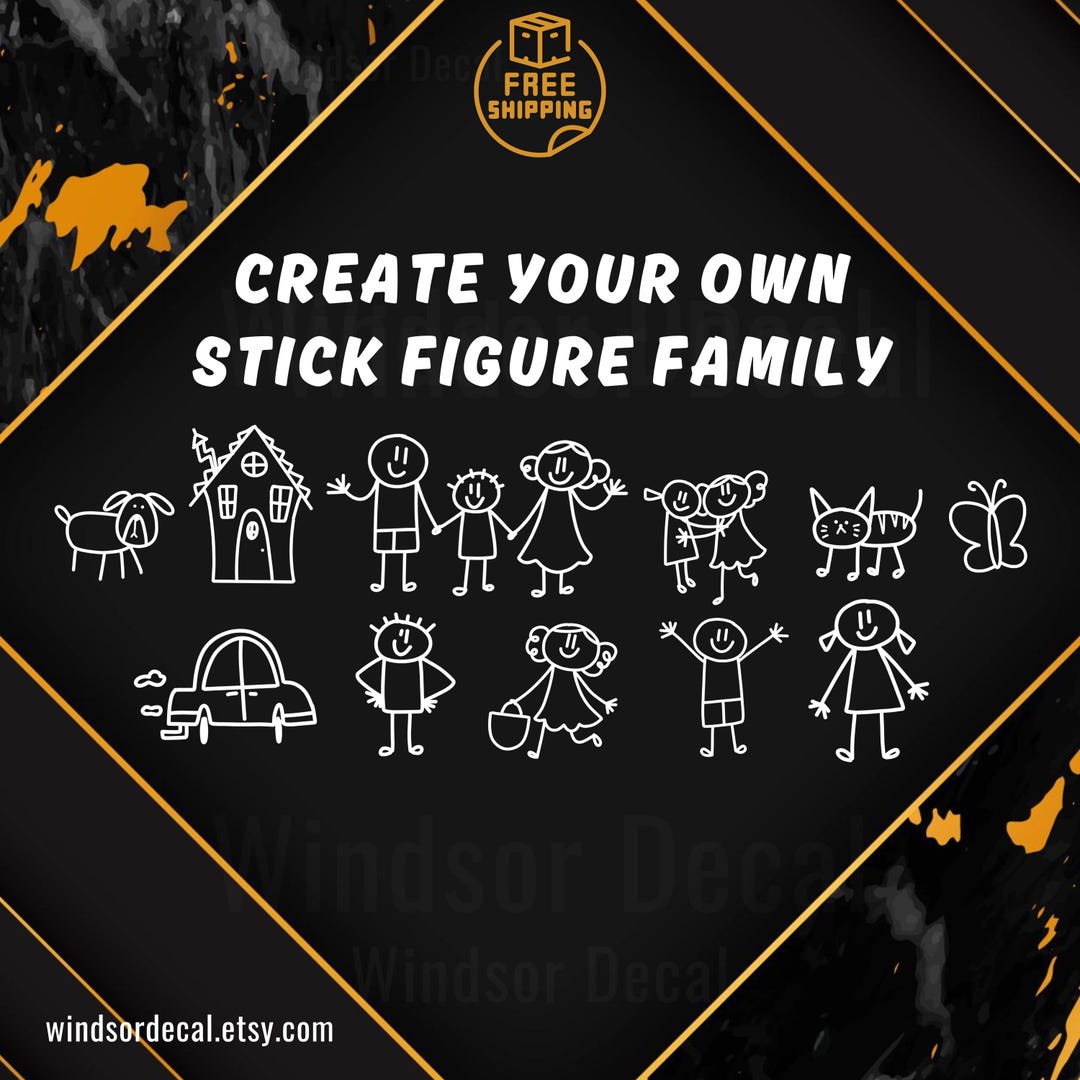 2X Personalized Stick Family Vinyl Decal, Custom Family Stick Figures ...