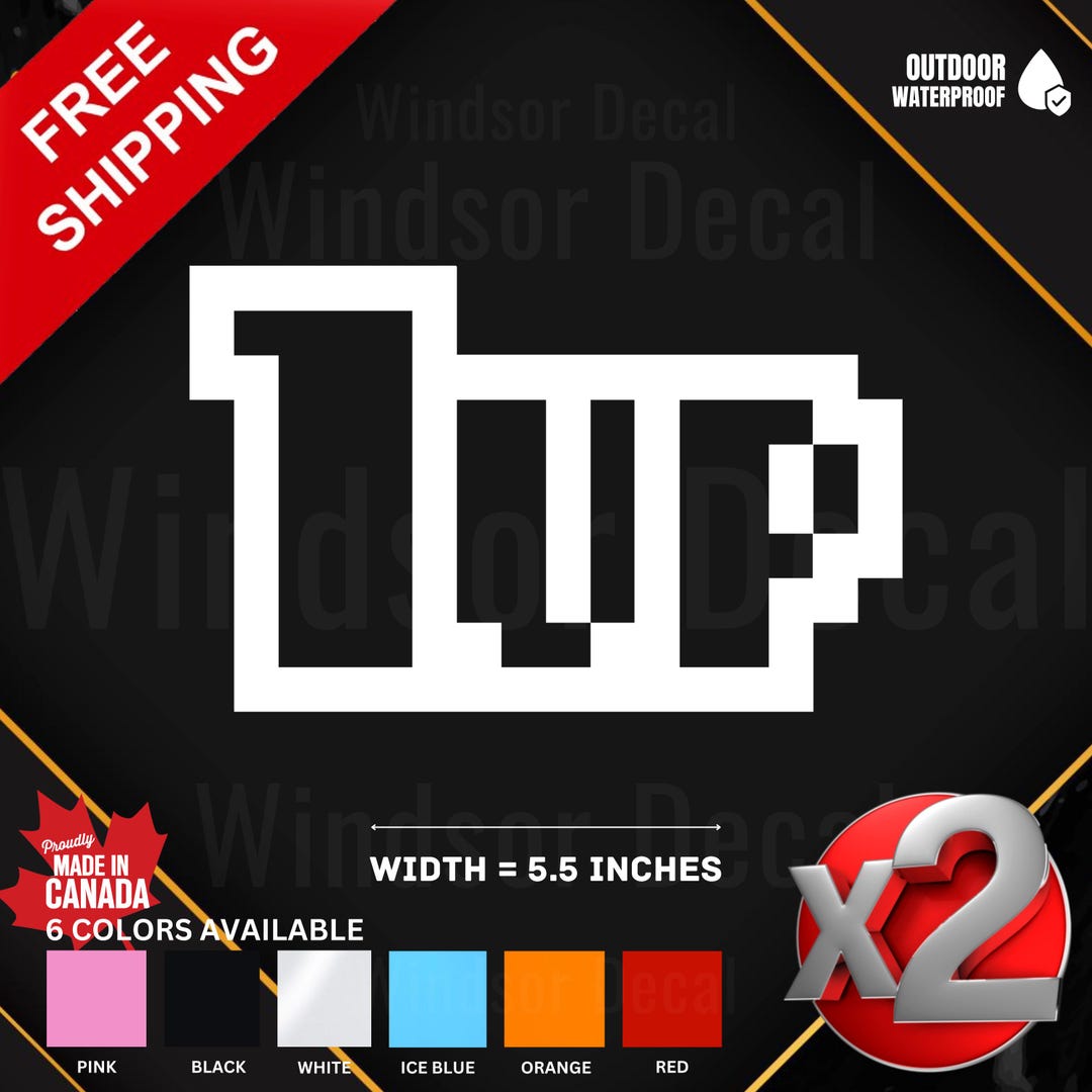 2X 1UP Sticker | Retro Gaming Vinyl Decal for Car, Laptop, Tumbler ...