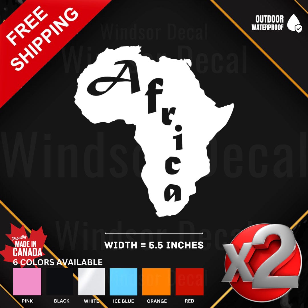 2X Africa Map Sticker | Continent Outline Vinyl Decal for Car, Truck ...