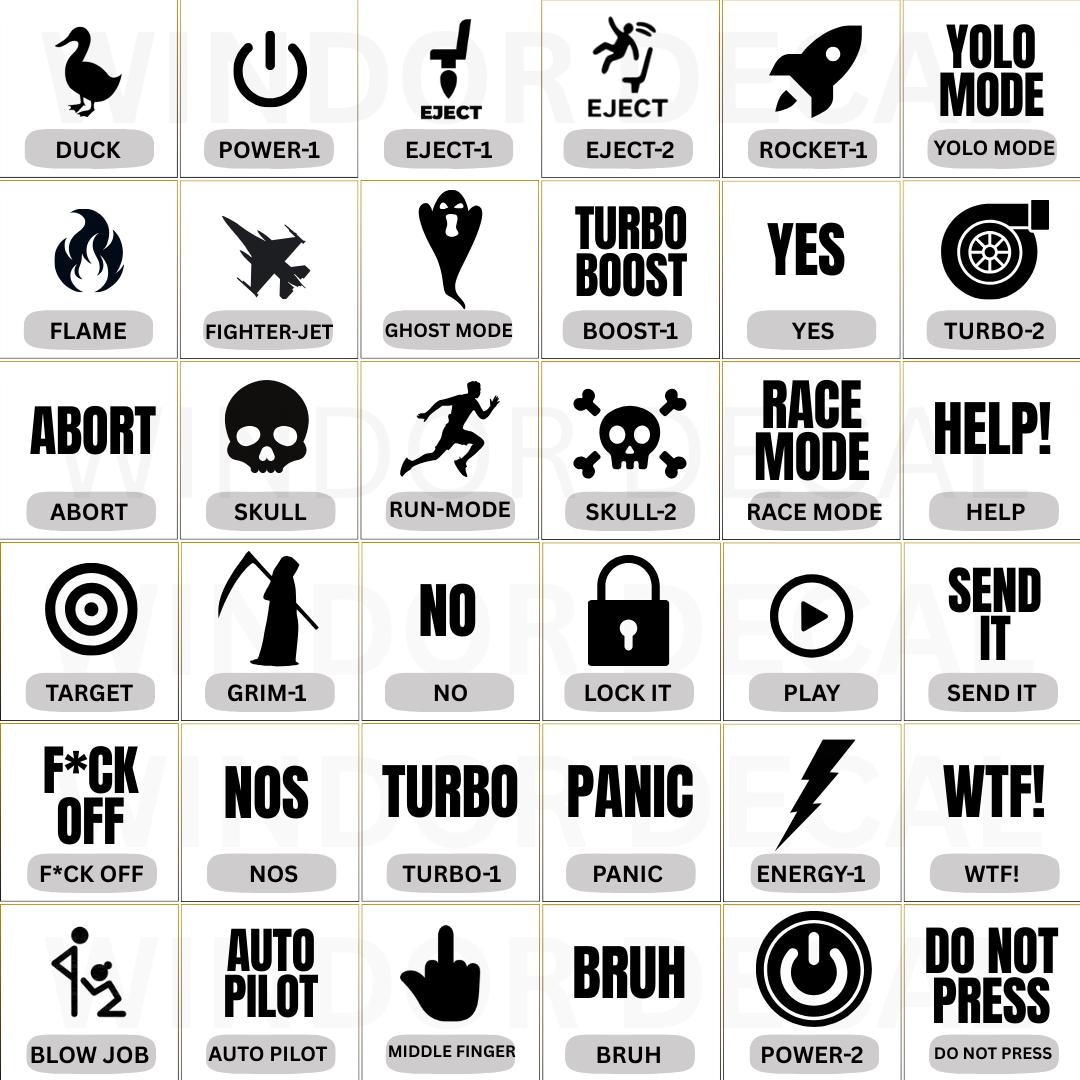 Funny Blank Car Button Decals, Glossy Vinyl Stickers, Eject Passenger ...
