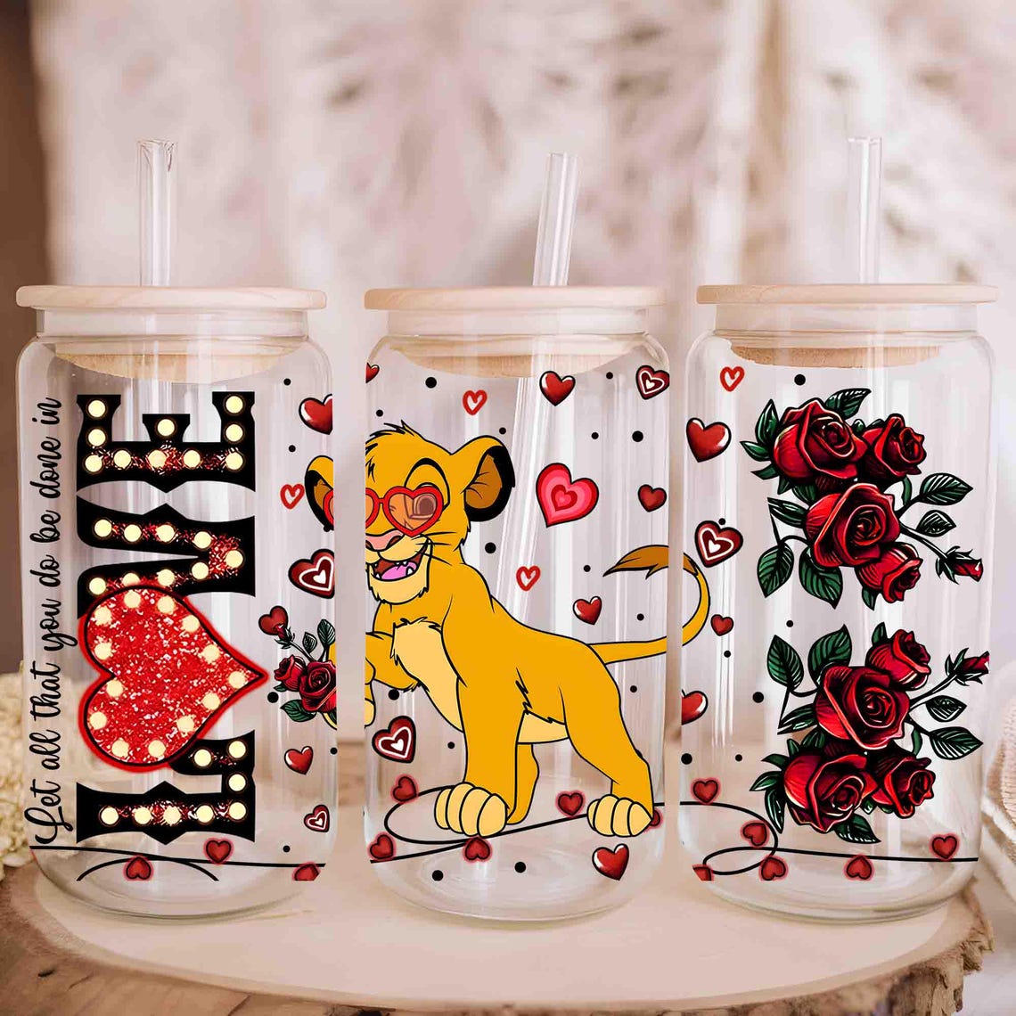 Lion King Valentine's Day 16 Oz Glass Png, Lion King Heart Coffee PNG ...
