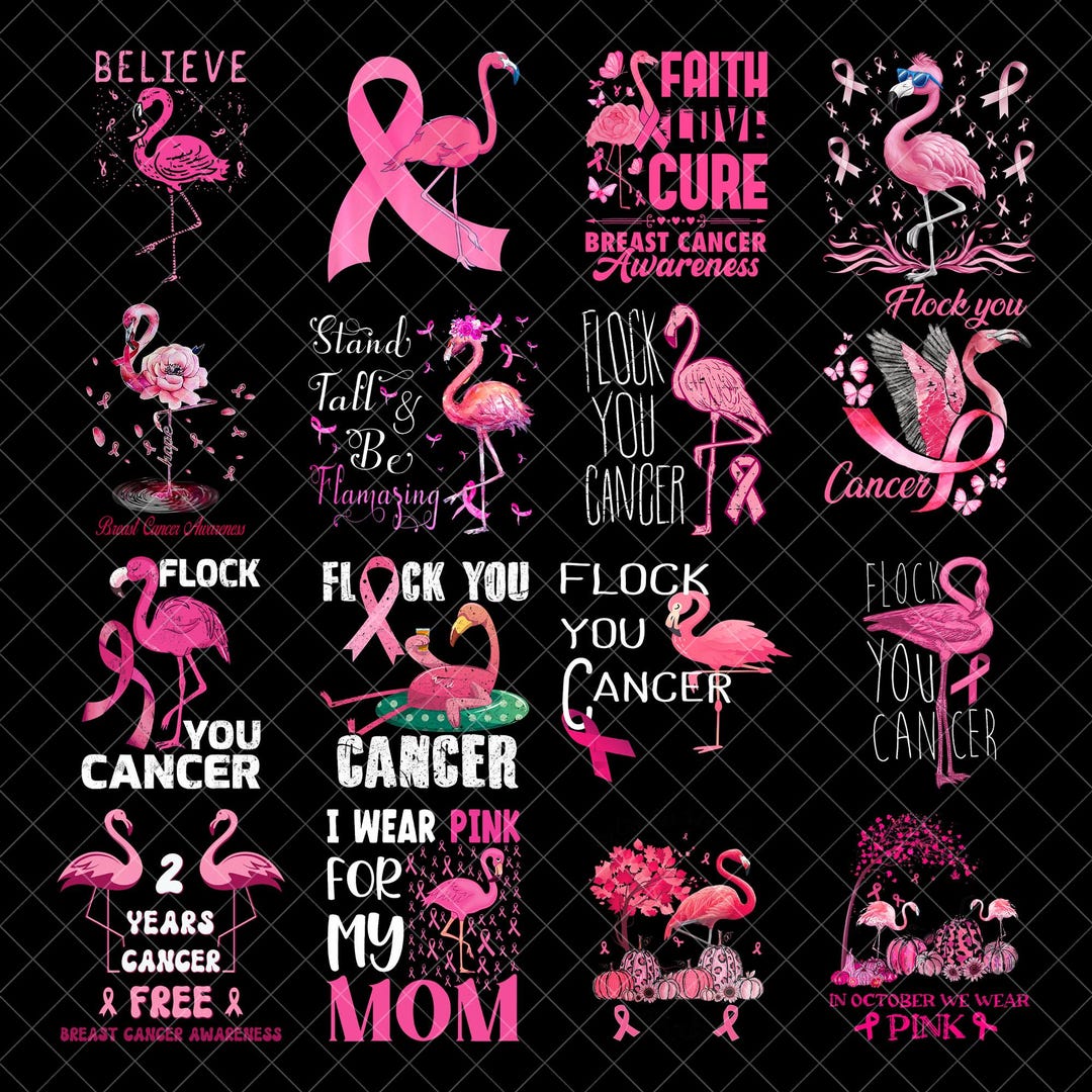 Flamingo Breast Cancer Png Bundle, Flock You Cancer PNG, Pink Ribbon ...