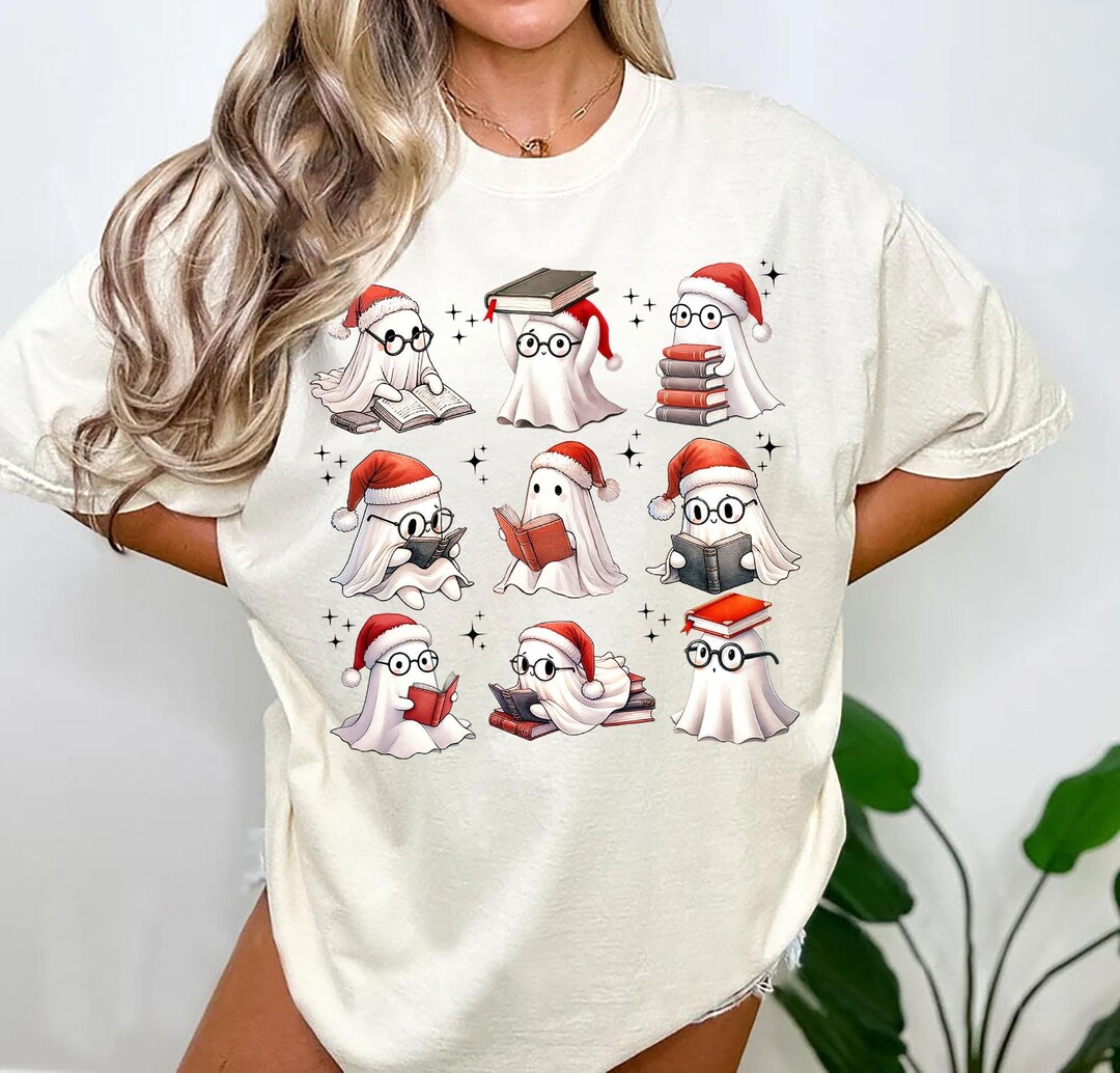 Cute Ghost Book Png, Cute Ghost Christmas Png, Bookworm Book Png, Ghost ...