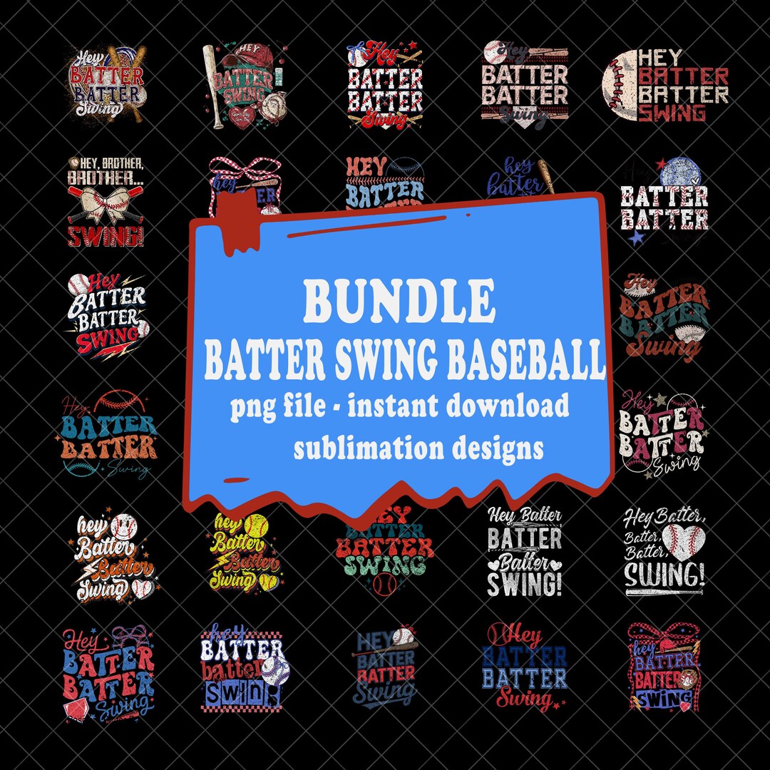Retro Baseball Batter Batter Swing PNG Bundle, Baseball Saying Png ...