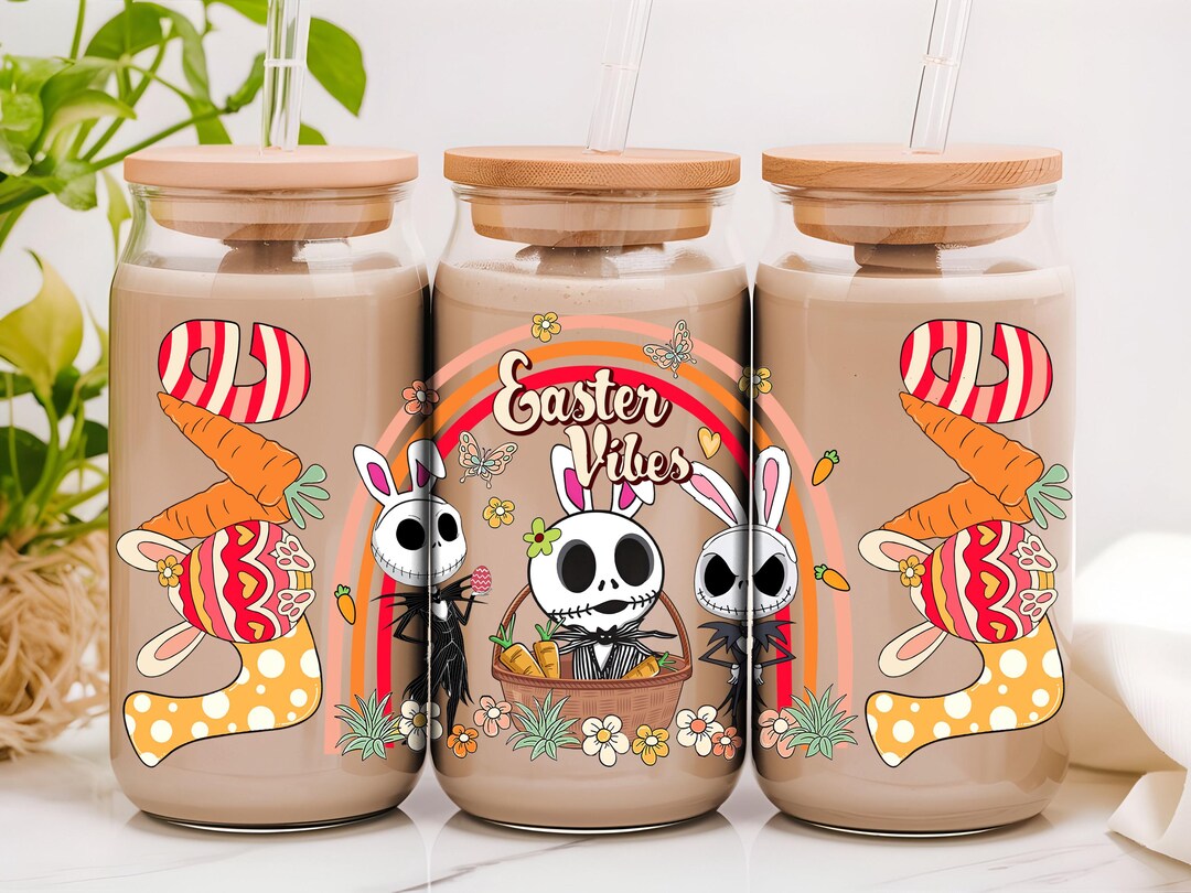 Cartoon Easter Day 16 Oz Glass Png, Cartoon Horror Easter Eggs PNG ...