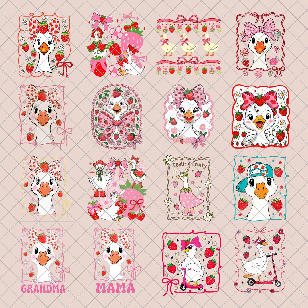 Strawberry Goose Png Bundle, Summer Goose, Mama Goose Png, Coquette ...