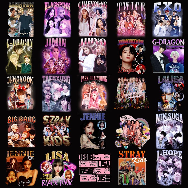 Pack 30 Kpop Style Designs T-shirt Png, Kpop Style Bootleg Design Png ...