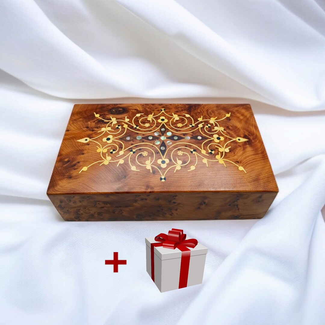 Handmade Thuya Wood Jewelry Box From Morocco, Carved Artisan Keepsake ...