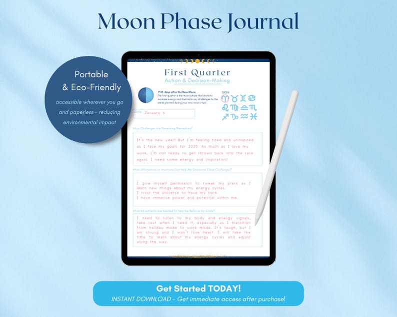 Digital Moon Journal | 2025 New Moon Intentions Tracker | Moon ...