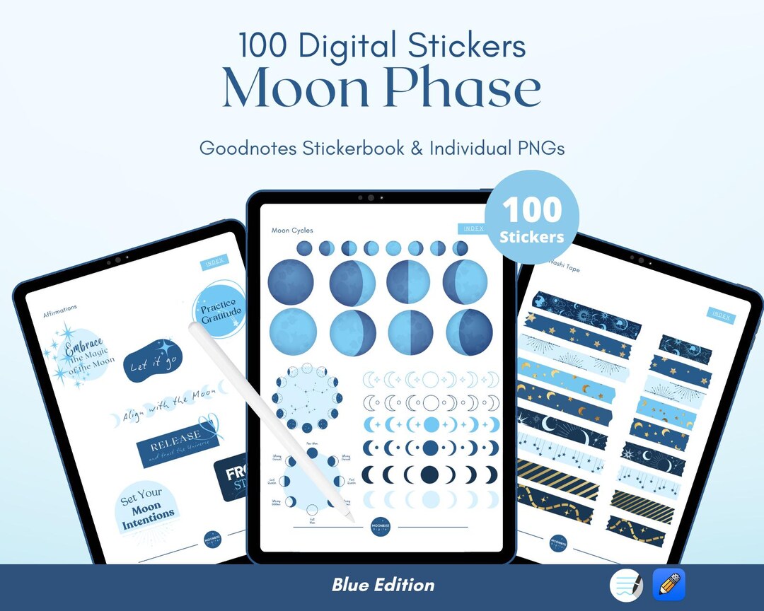 Moon Phase Digital Stickers: Lunar Journaling Set for Goodnotes ...