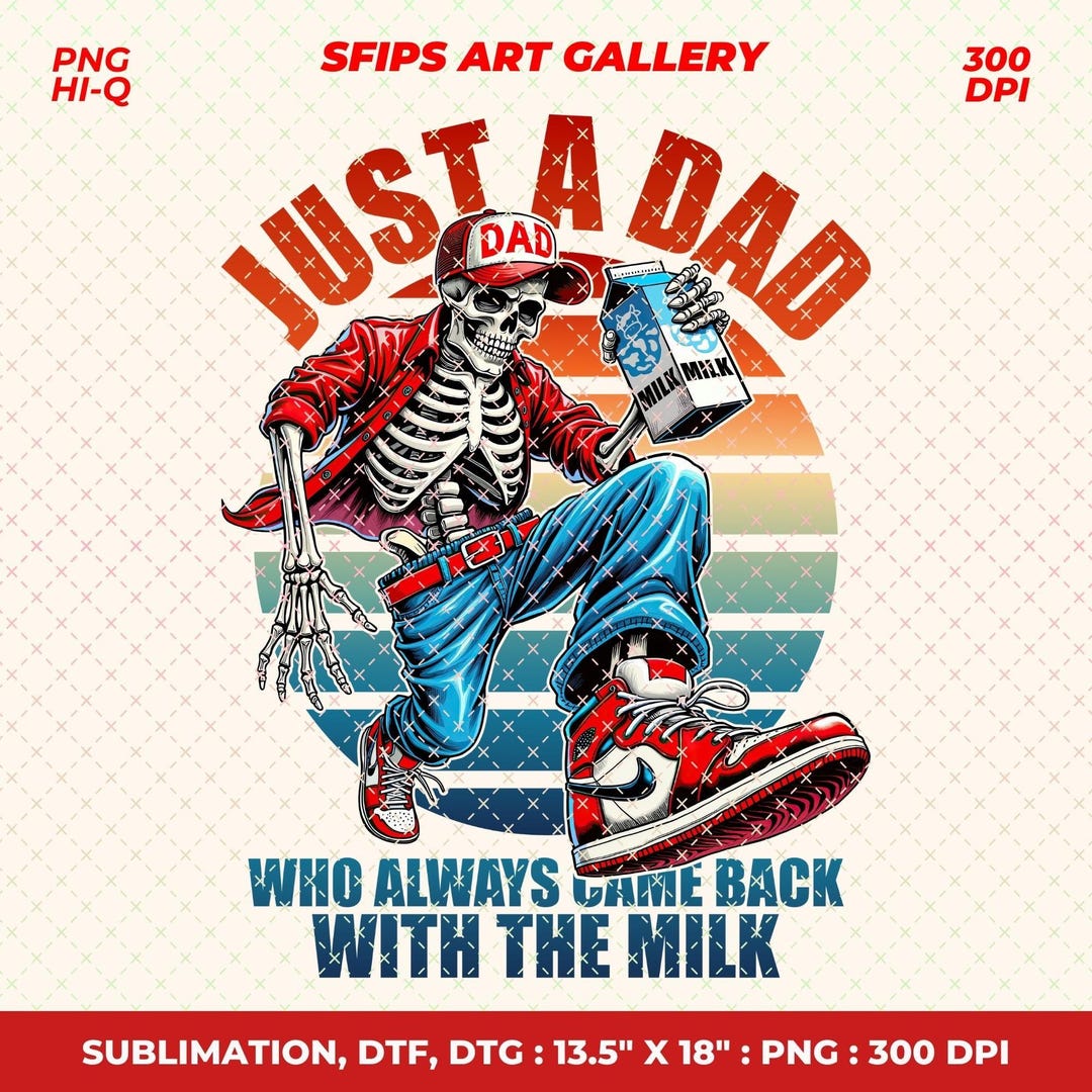 Funny Skeleton Dad PNG: Retro Father's Day T-shirt Design (digital ...