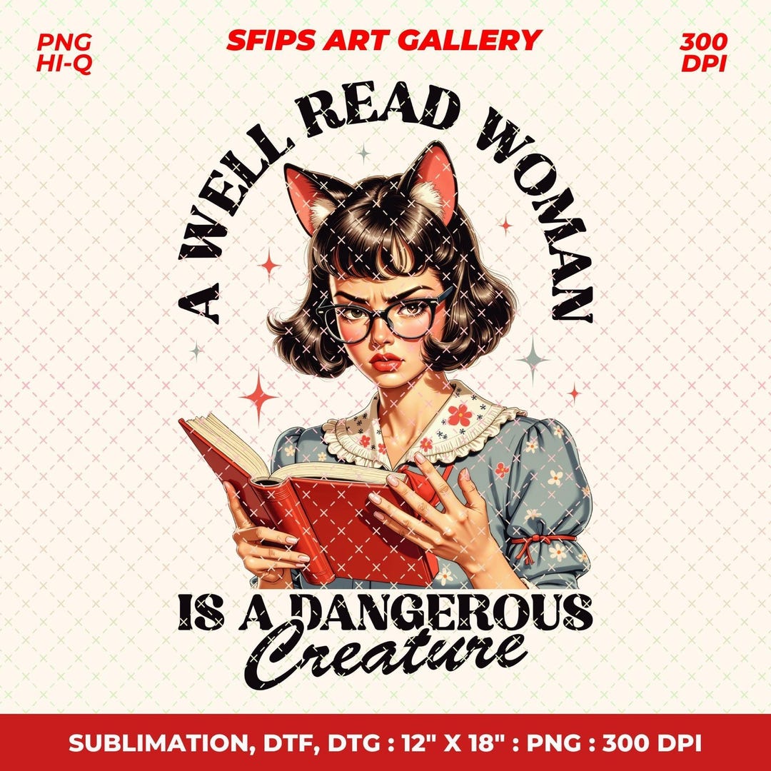 Well Read Woman PNG: Retro Bookish Design (digital Download) - Etsy