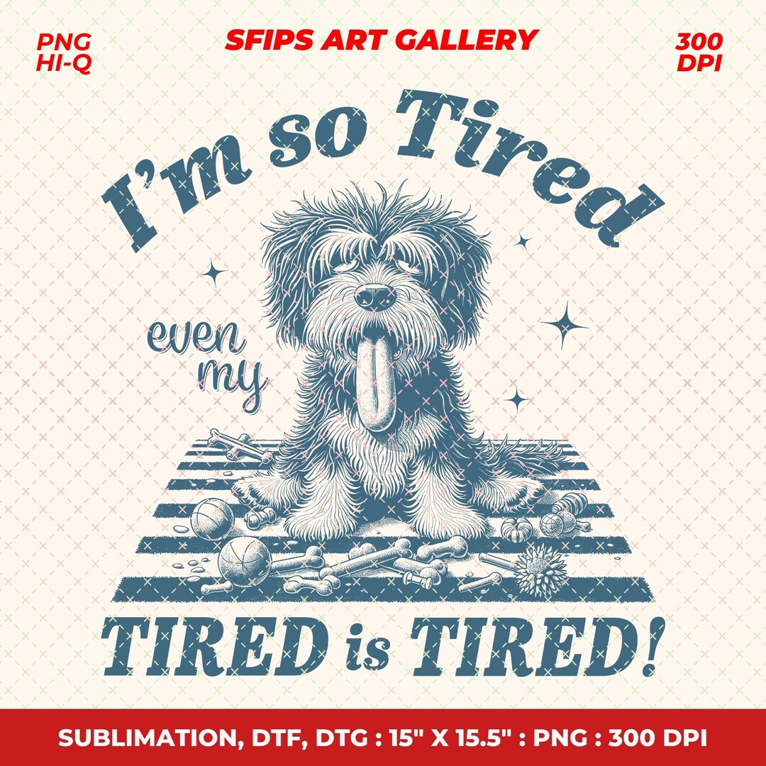 Funny Tired Dog PNG: Vintage Pet Illustration (digital Download) - Etsy