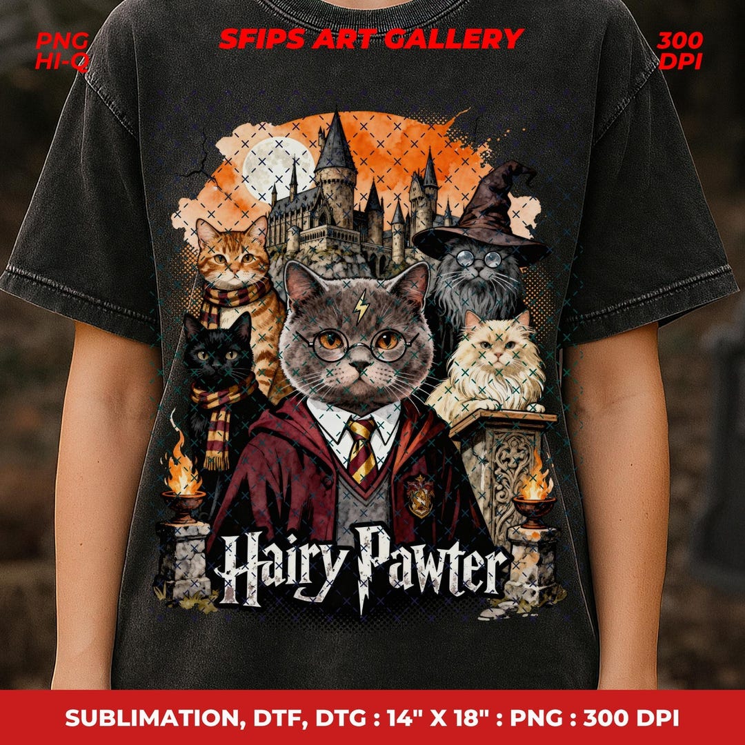 Hairy Pawter Cat Wizard PNG, Funny Feline Art (digital Download) - Etsy