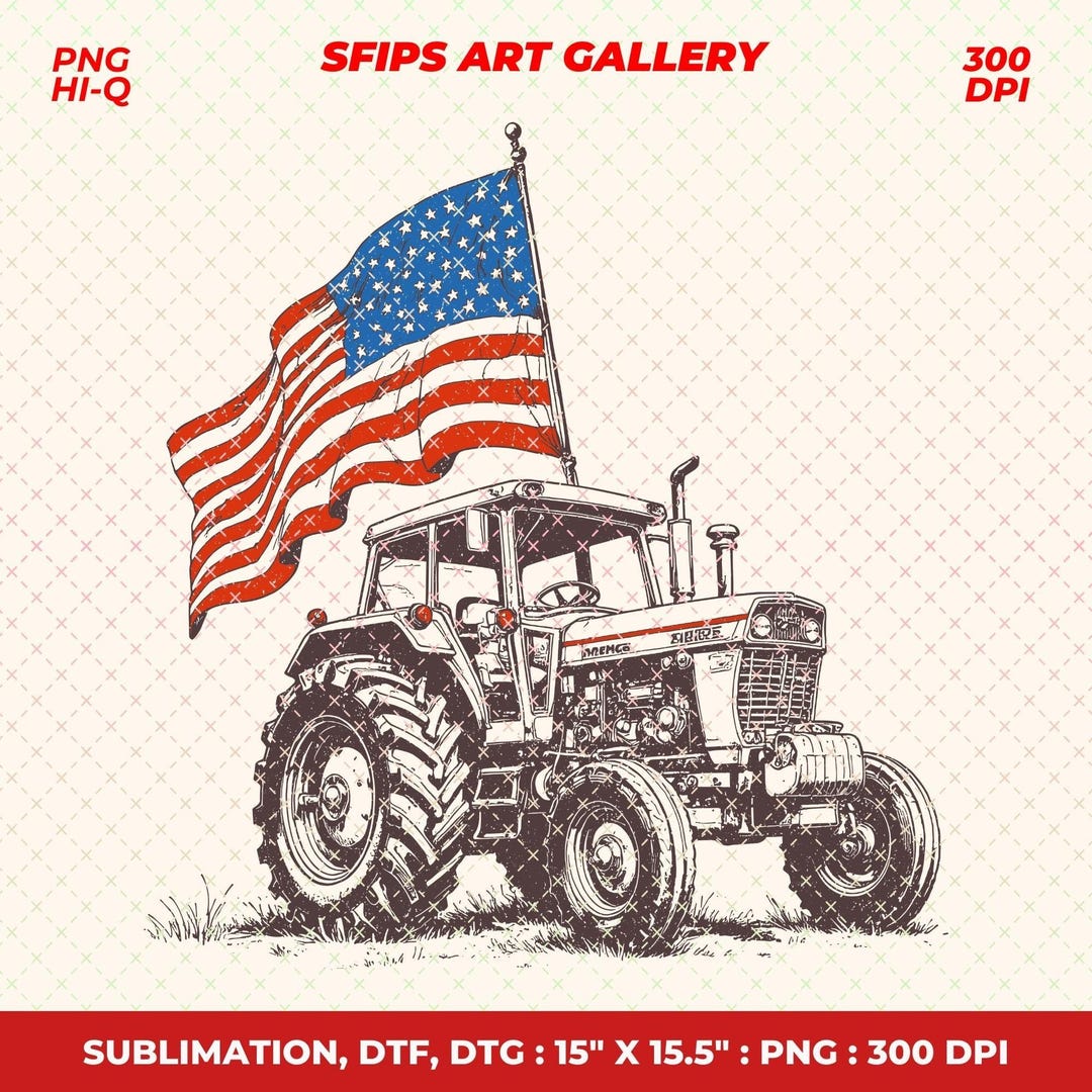 Vintage American Flag Tractor PNG: Patriotic Farm Graphic (digital ...