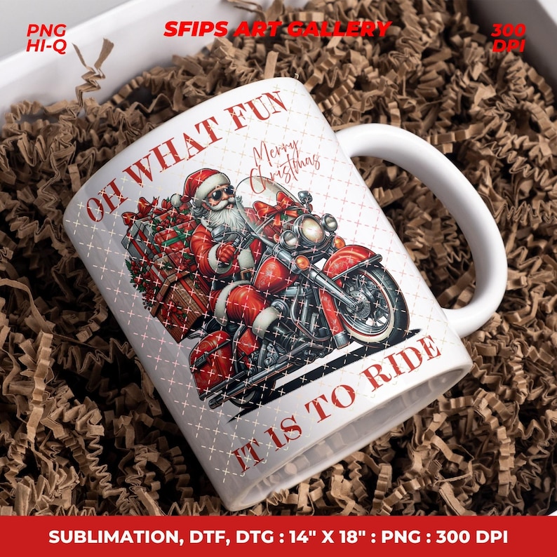 Biker Santa PNG: Vintage Retro Christmas Sublimation Design (digital ...