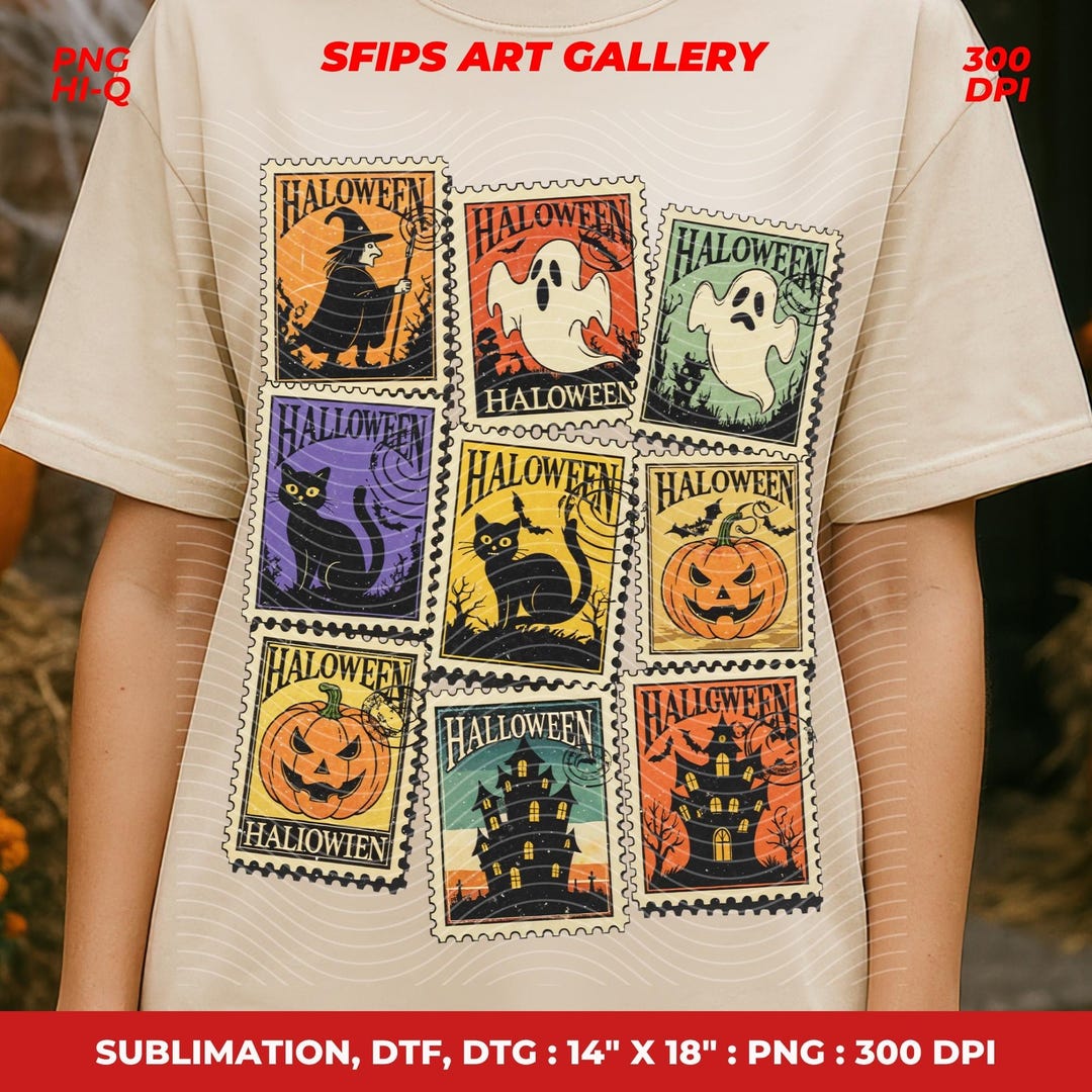 Vintage Halloween Stamp PNG: Girly Preppy Fall Design (digital Download ...