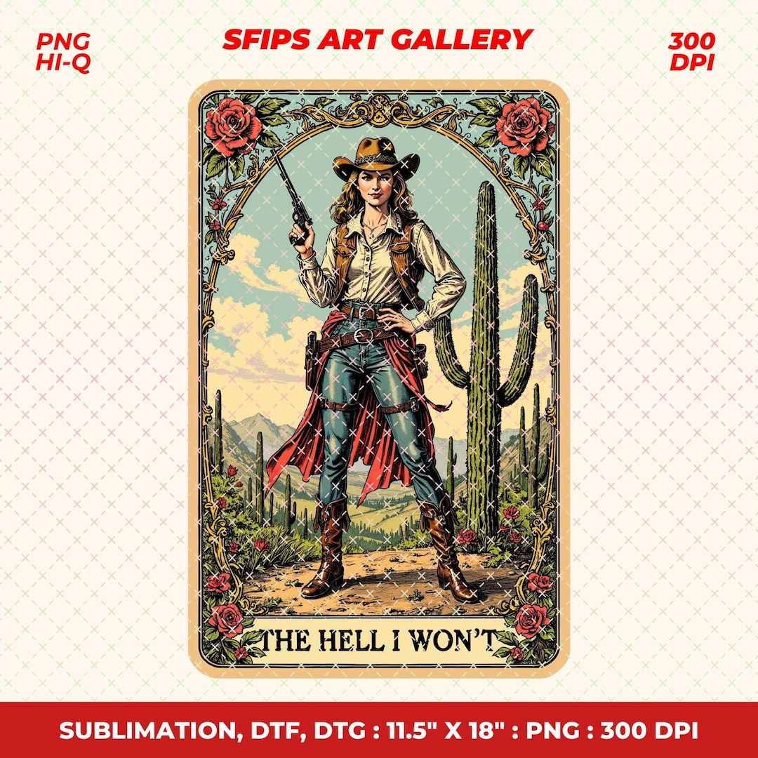 Western Tarot Card PNG: Sassy Cowgirl Sublimation Design (digital ...