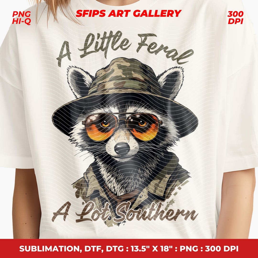 Funny Southern Raccoon PNG: Camo Hat Redneck Animal Graphic (digital ...
