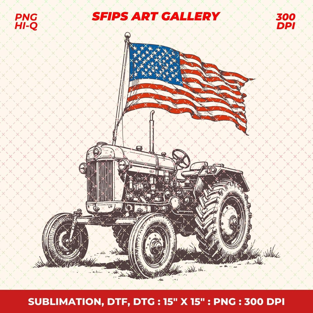Vintage American Flag Tractor PNG: Patriotic Farm Graphic (digital ...