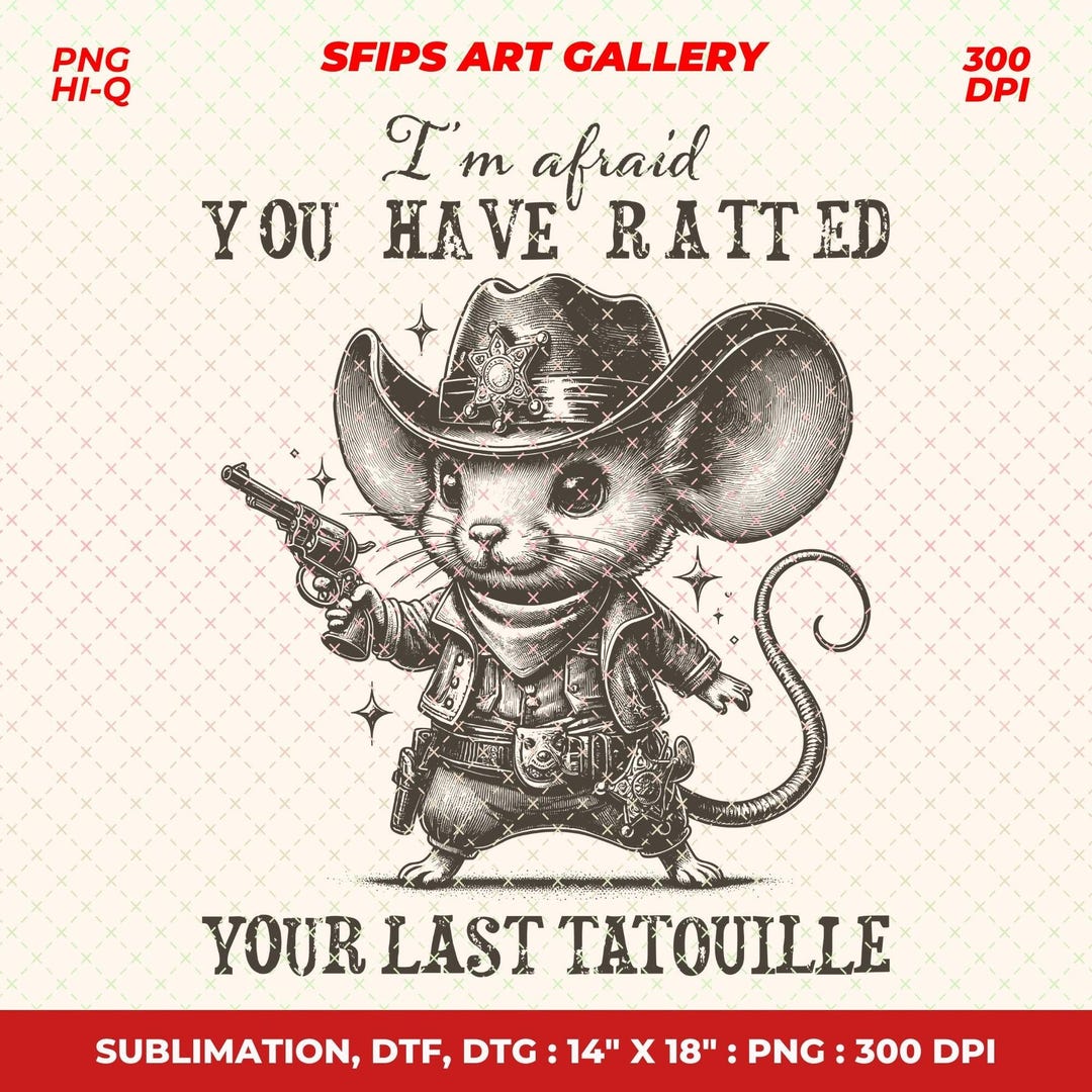 Funny Ratatouille PNG: Cowboy Rat Vintage Cooking Illustration (digital ...