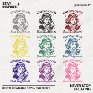 Crying Over Book Boyfriends, SVG PNG Files, Trendy Vintage Retro ...