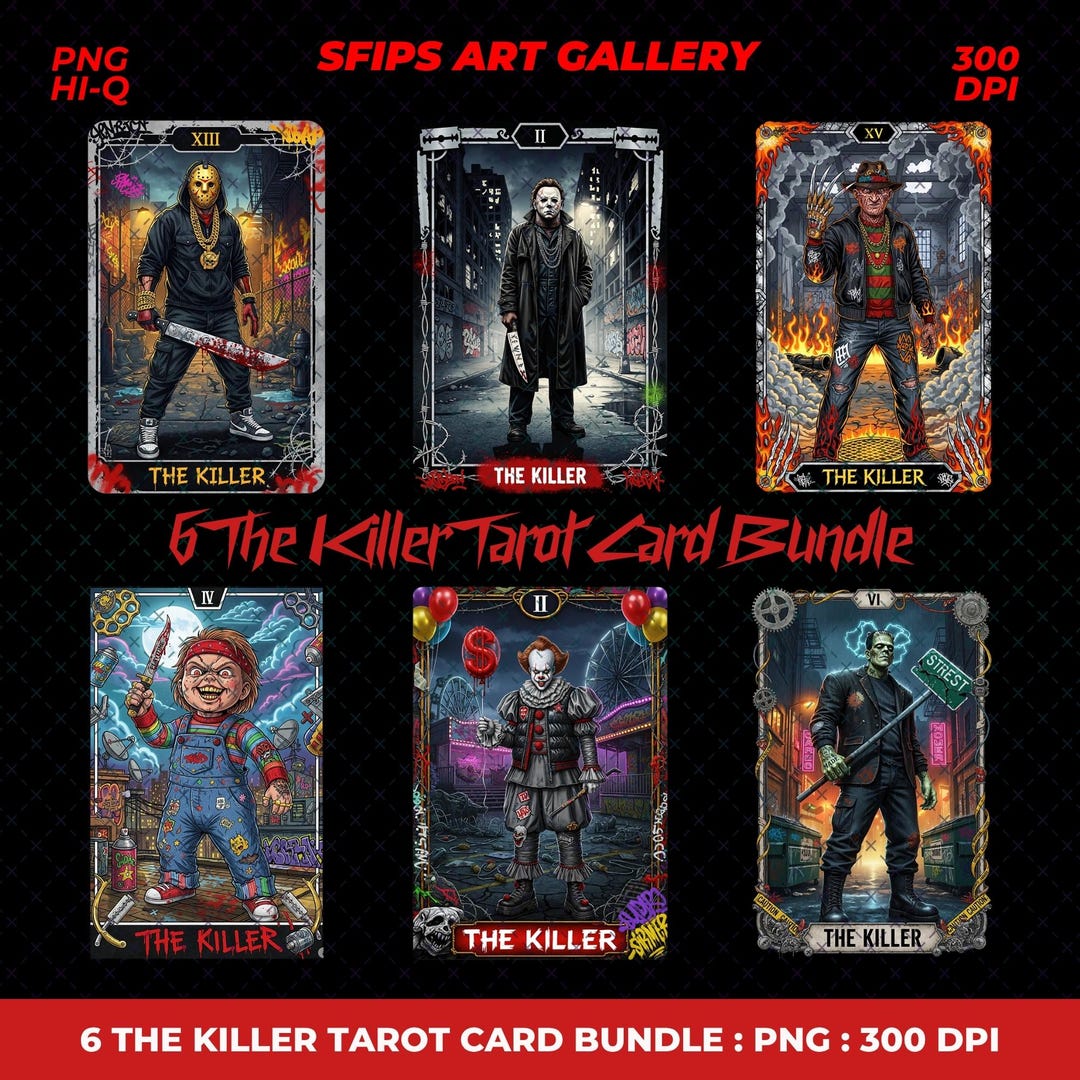 The Killer Tarot Card Bundle PNG, Horror Fan Art Png, Horror Halloween ...