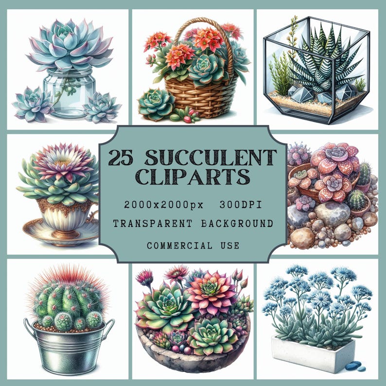 25 Succulent Clipart | Transparent Background | Succulents Clipart ...