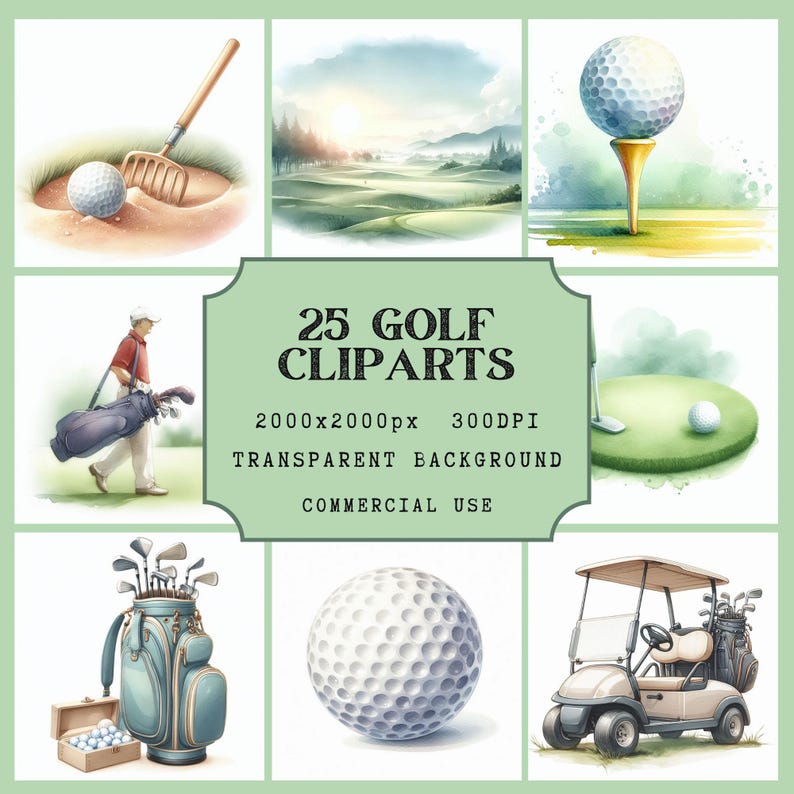 25 Golf Watercolor Clipart: Sports Illustrations (digital Download) - Etsy