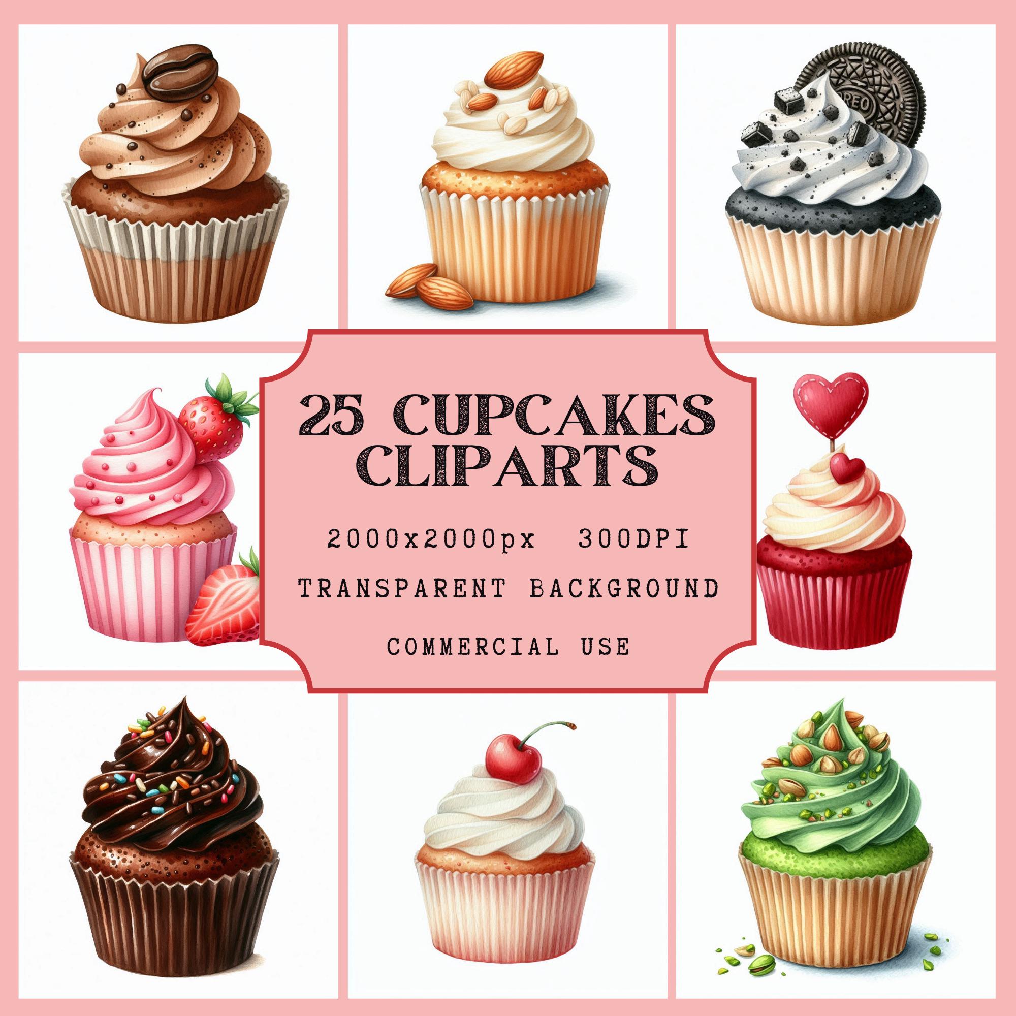 25 Cupcakes Clipart | Transparent Background | Cupcake Clipart ...