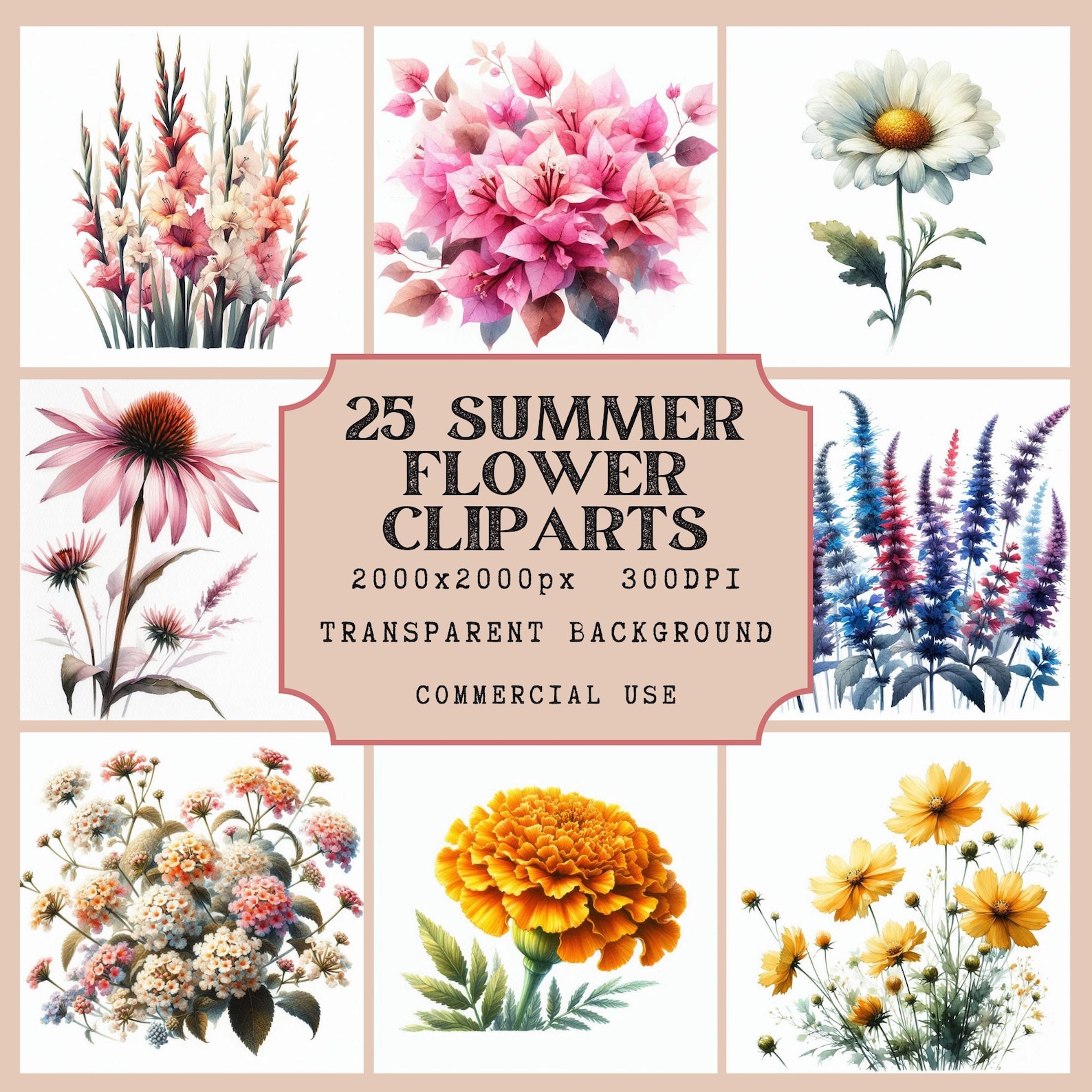 25 Summer Flowers Clipart | Flowers PNG | Greenery Clipart | Botanical ...