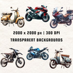 25 Motorcycle Watercolor Clipart: Motorbike PNG Graphics (digital ...