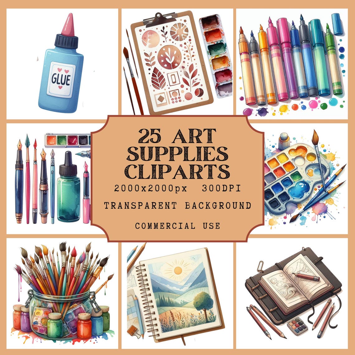 25 Art Supplies Clipart Transparent Background Art Clipart Instant ...