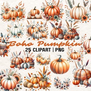 25 Boho Pumpkin Clipart | Pumpkin Printable | Autumn Clipart | Fall ...