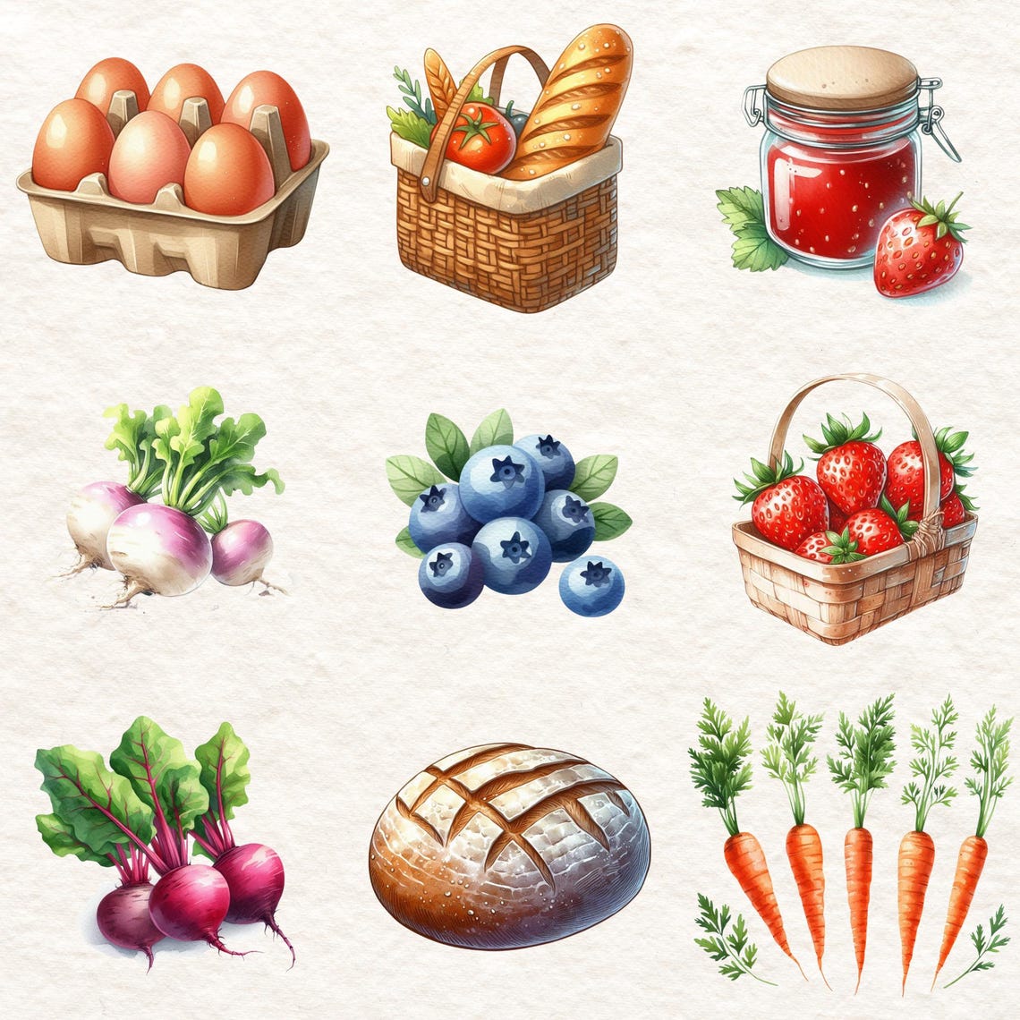 Farmers Market Watercolor Clipart: Fresh Produce PNG (digital Download ...