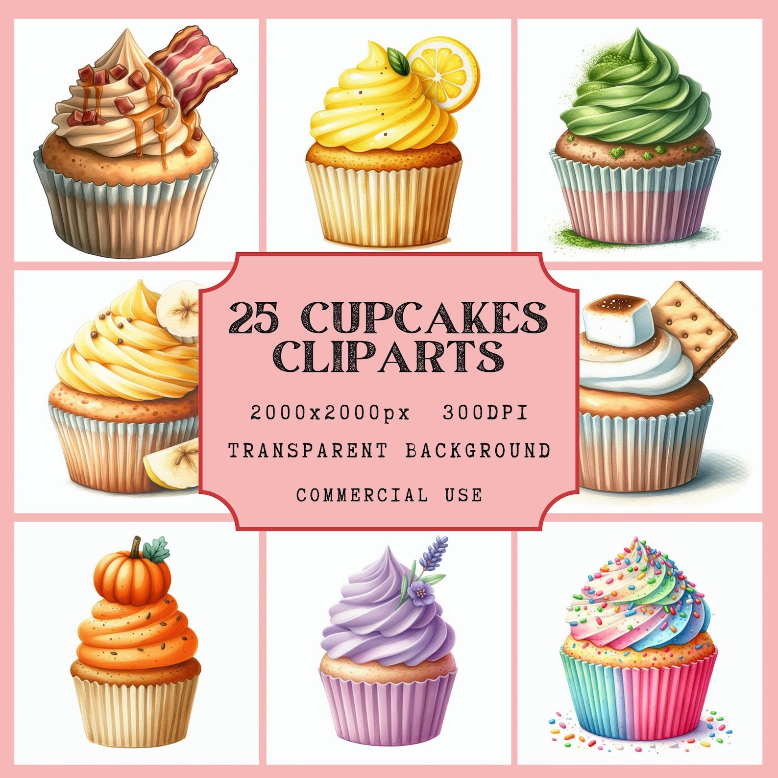 25 Cupcakes Clipart | Transparent Background | Cupcake Clipart ...
