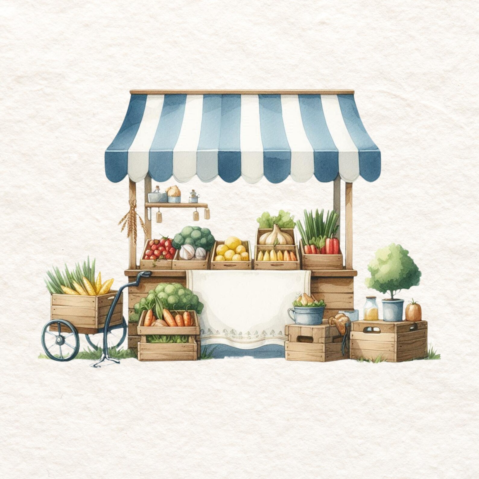 Farmers Market Watercolor Clipart: Fresh Produce PNG (digital Download ...