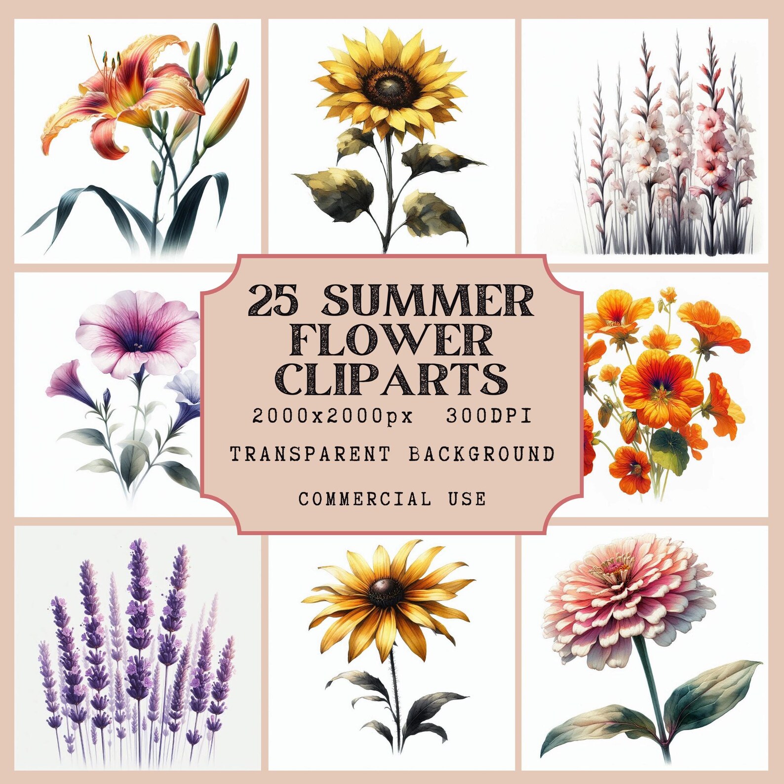 25 Summer Flowers Clipart | Flowers PNG | Greenery Clipart | Botanical ...