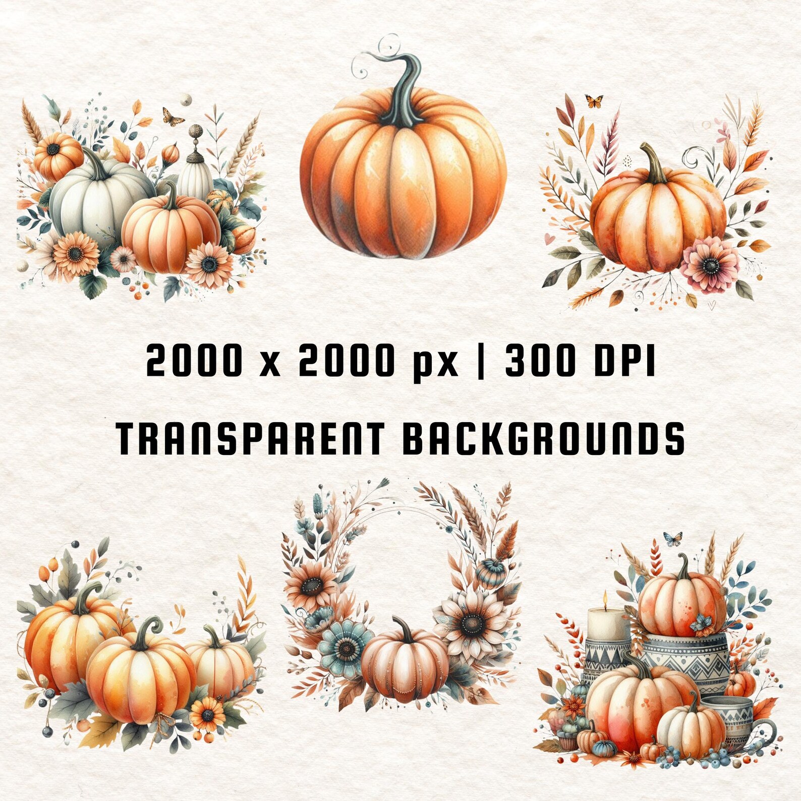 25 Boho Pumpkin Clipart | Pumpkin Printable | Autumn Clipart | Fall ...