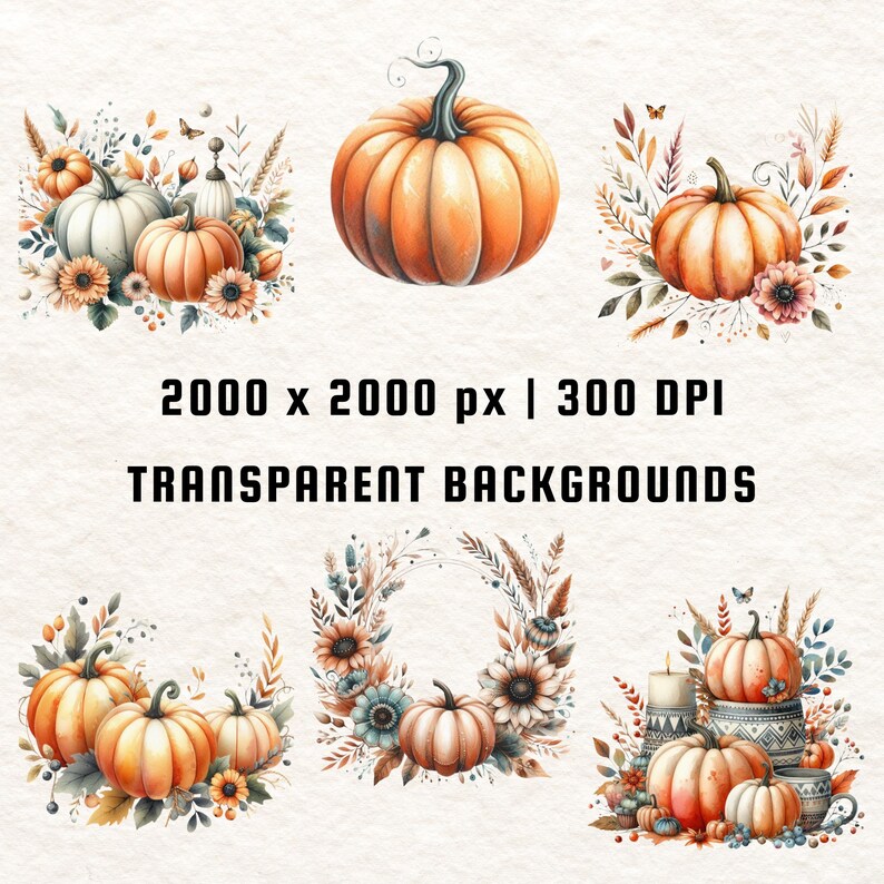 25 Boho Pumpkin Clipart | Pumpkin Printable | Autumn Clipart | Fall ...