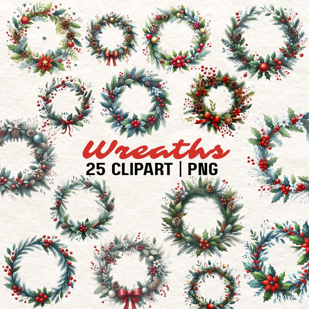 25 Christmas Wreath Cliparts | Christmas Clipart | Christmas Wreath PNG ...