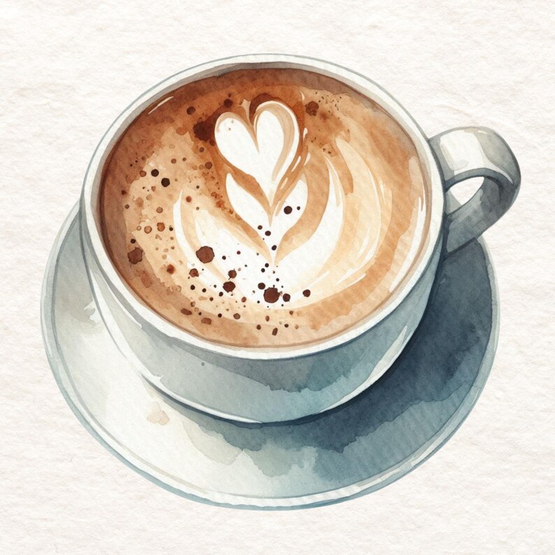 Coffee Watercolor Clipart: Coffee Cups, Beans, Cafe (digital Download ...