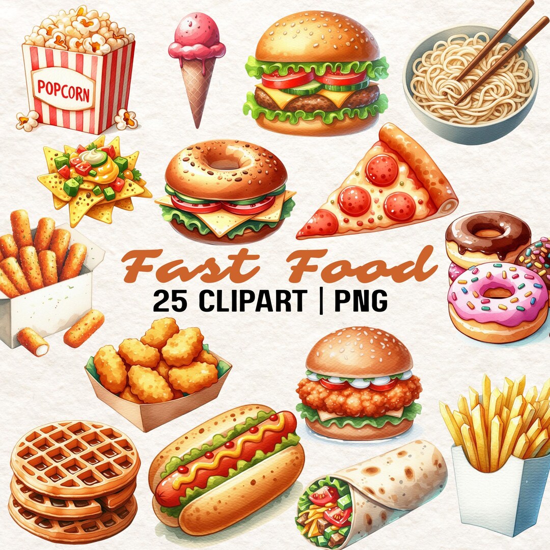 25 Fast Food Clipart | Party Clipart | Fast Food PNG | Party PNG | Junk ...