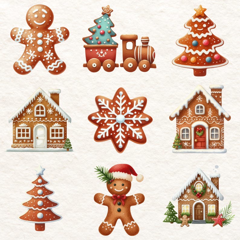 Gingerbread Watercolor Clipart: Christmas PNG Images (digital Download ...