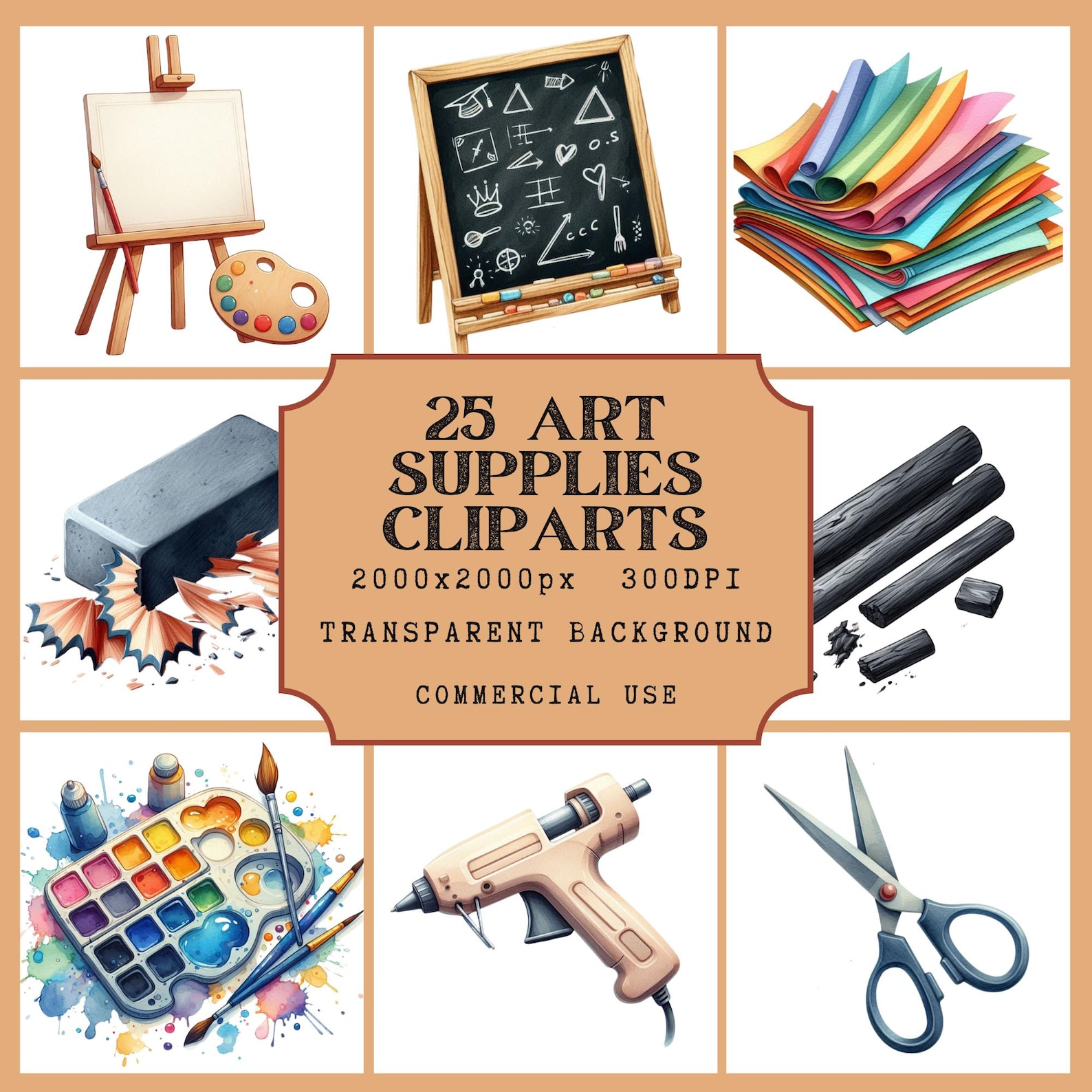 25 Art Supplies Clipart Transparent Background Art Clipart Instant ...