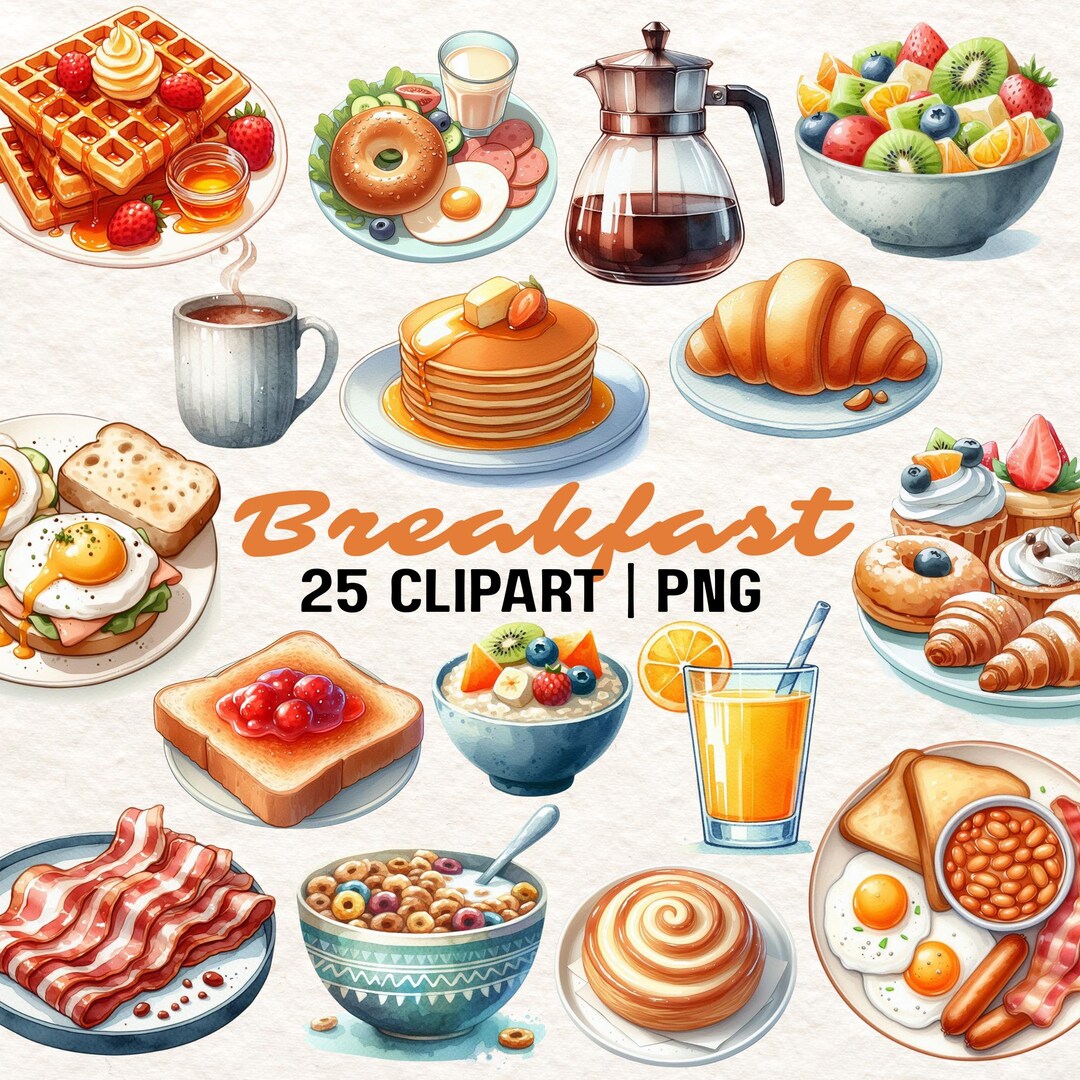 Watercolor Breakfast Clipart: Food Illustrations, Pancake & Croissant ...