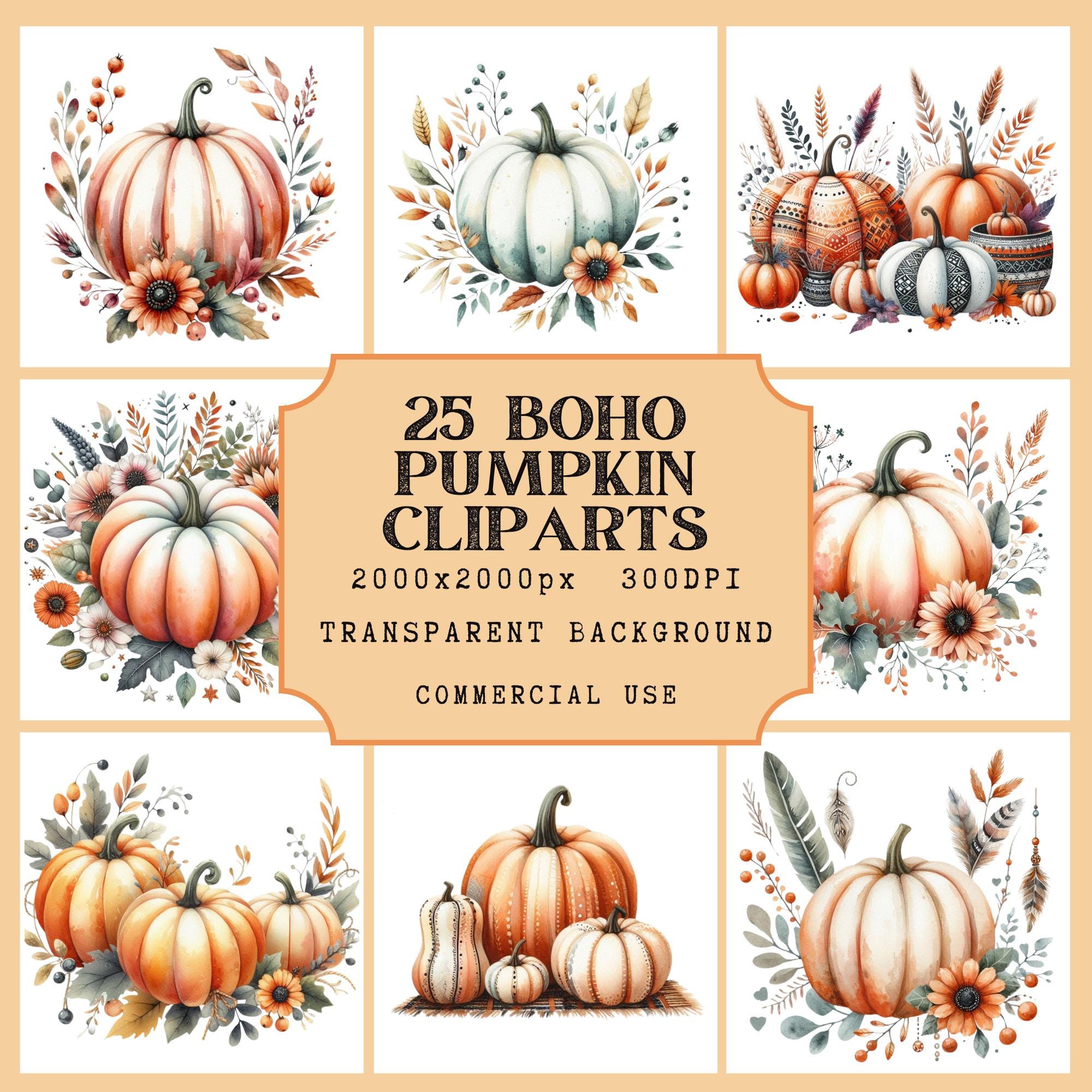 25 Boho Pumpkin Clipart Pumpkin Printable Autumn Clipart Fall Clipart ...
