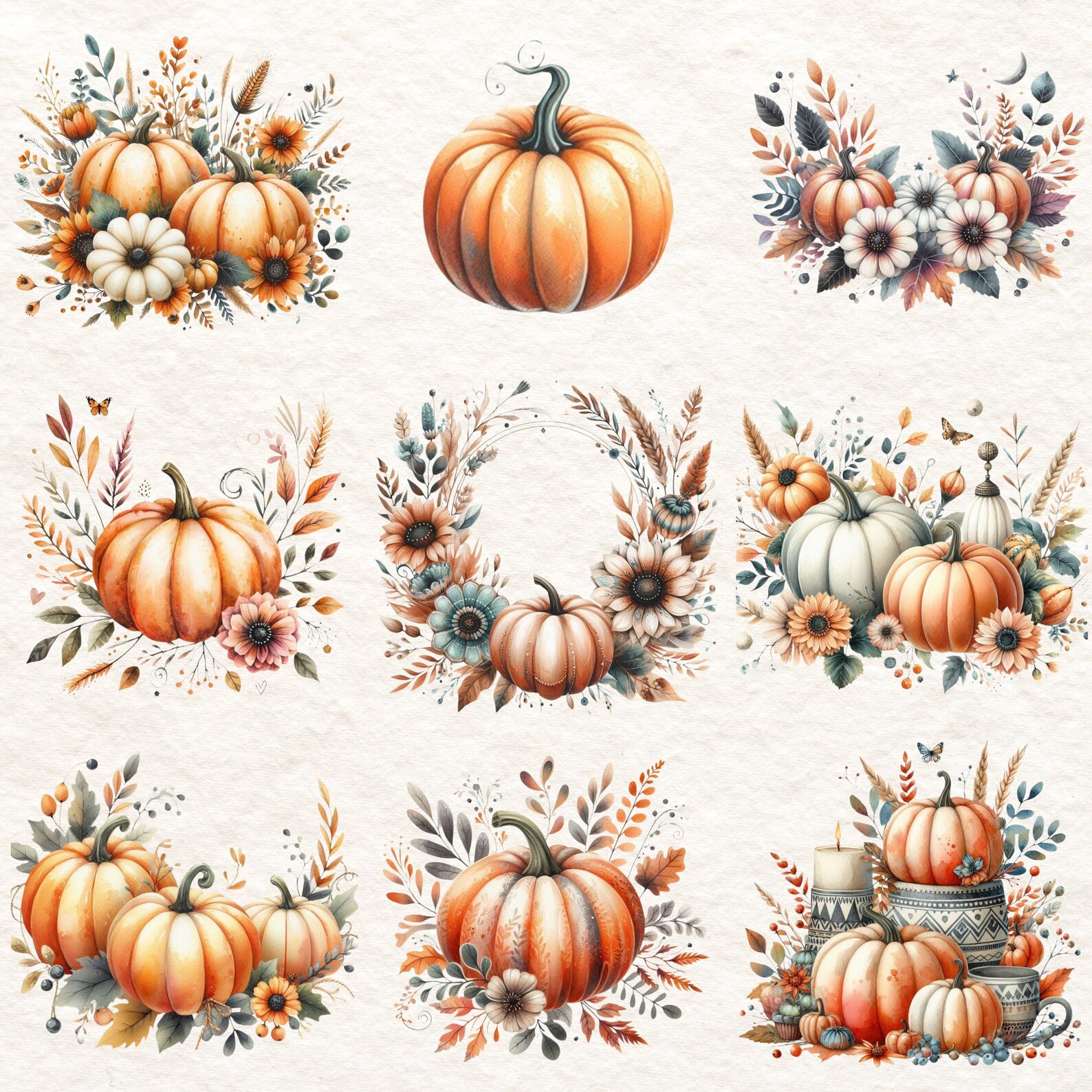 25 Boho Pumpkin Clipart | Pumpkin Printable | Autumn Clipart | Fall ...