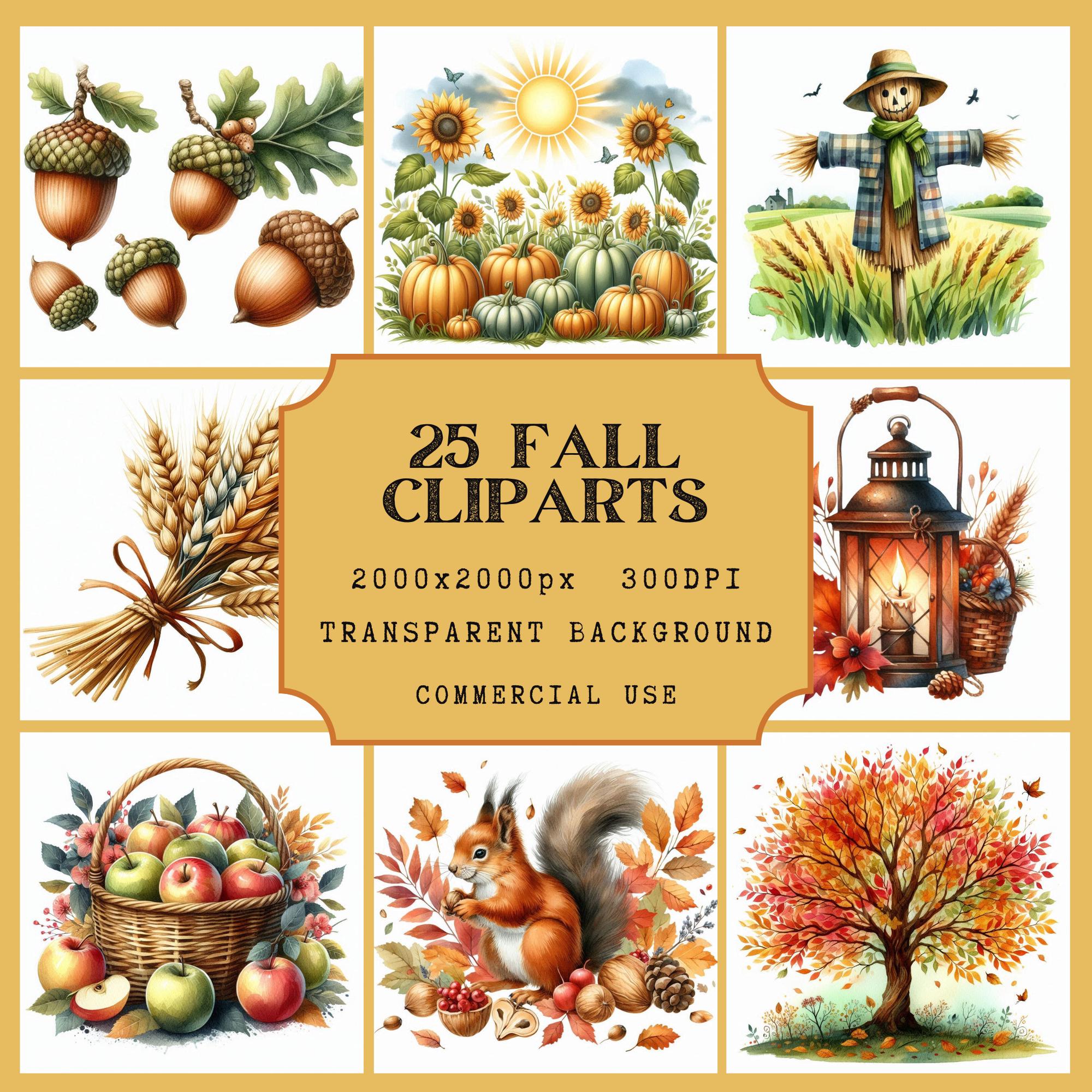 25 Fall Clipart | Pumpkin Clipart | Fall Leaf Watercolor Clipart | Fall ...