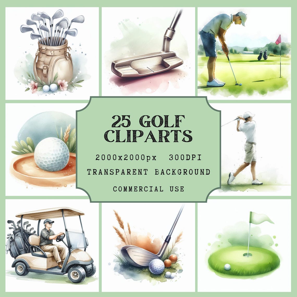 25 Golf Watercolor Clipart: Sports Illustrations (digital Download) - Etsy